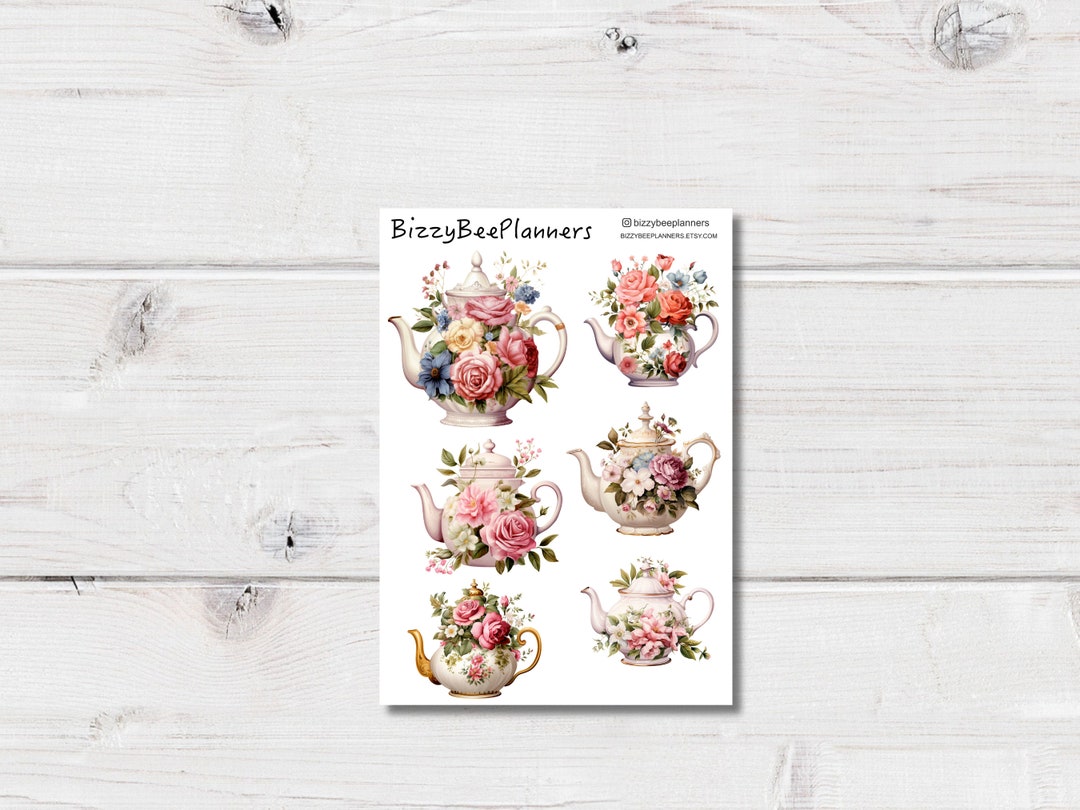 Floral Teapots Deco Stickers- Teapot Stickers-planner Stickers-tea ...