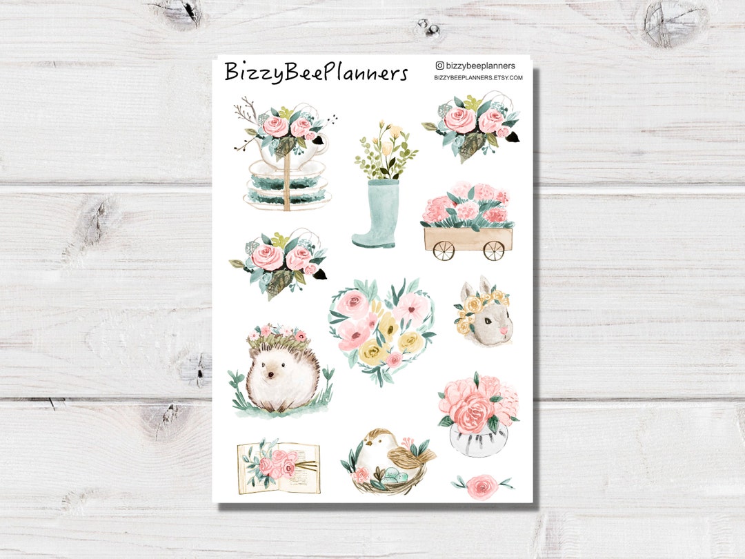 Spring Flowers Planner Stickers- Flower Stickers- Hedgehog Stickers ...