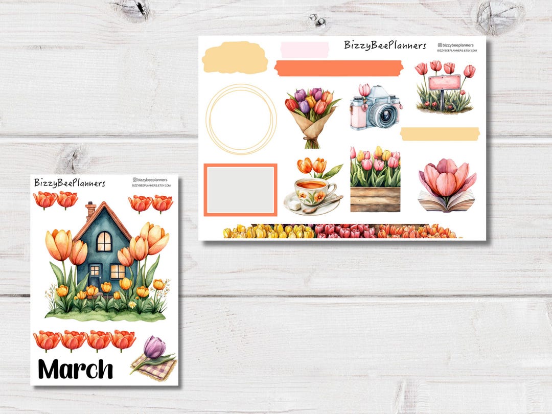March Monthly Kit- Month Stickers- Planner Stickers- Spring Stickers - Etsy