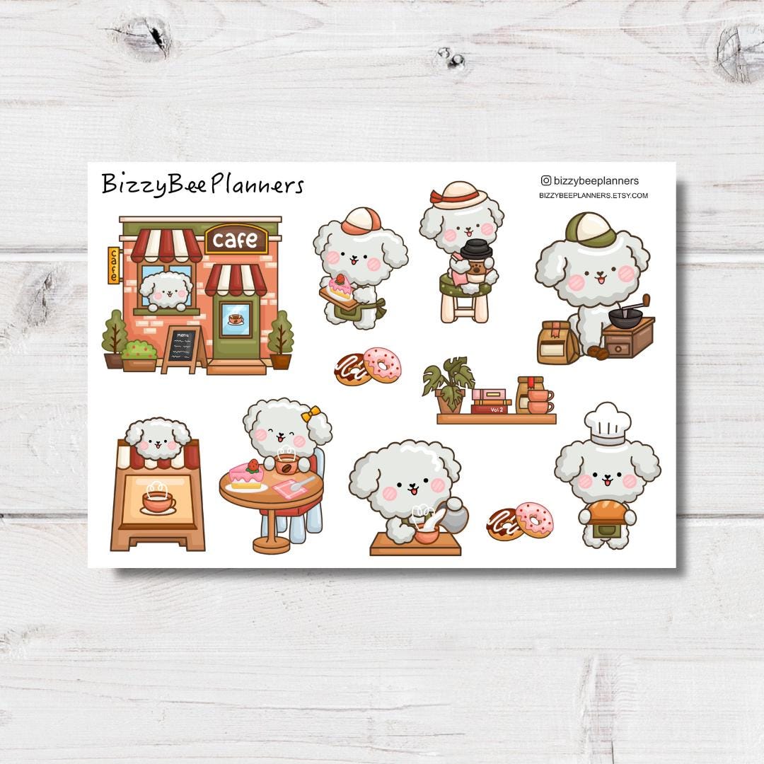 Puppy Cafe Stickers- Dog Stickers- Coffee Stickers- Planner Stickers ...