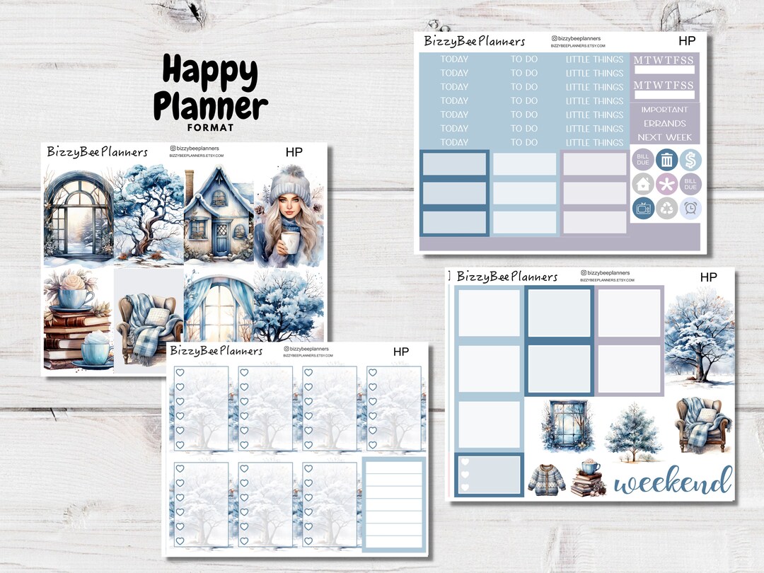 Blue Winter Weekly Kit- Winter Planner Sticker Kit- Classic Happy ...