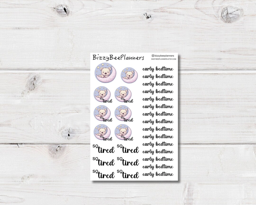 Bedtime Planner Stickers- Early to Bed Stickers- Tired Stickers ...