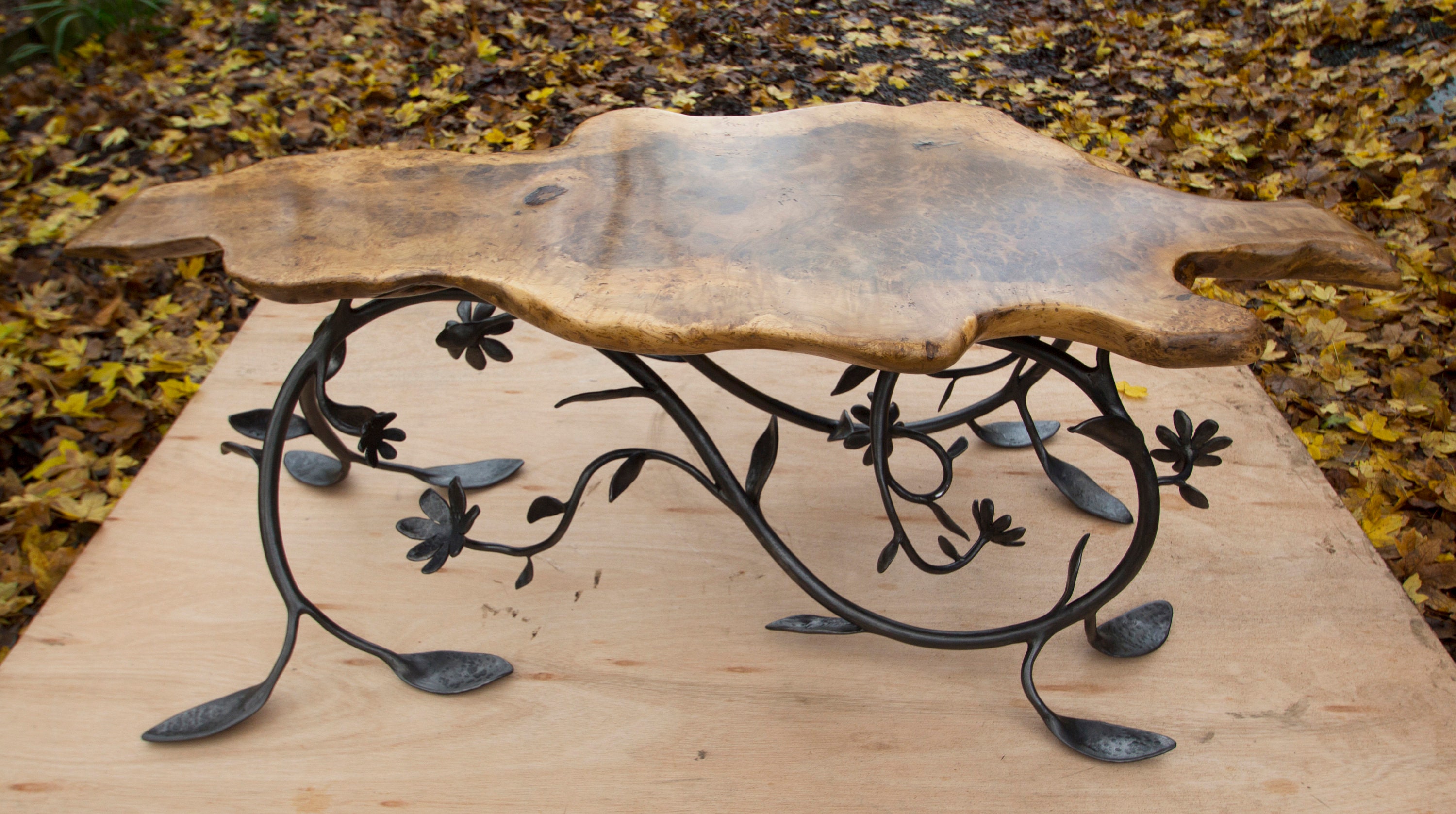 Hand Forged Coffee Table With Live Edge Burr Oak Top - Etsy