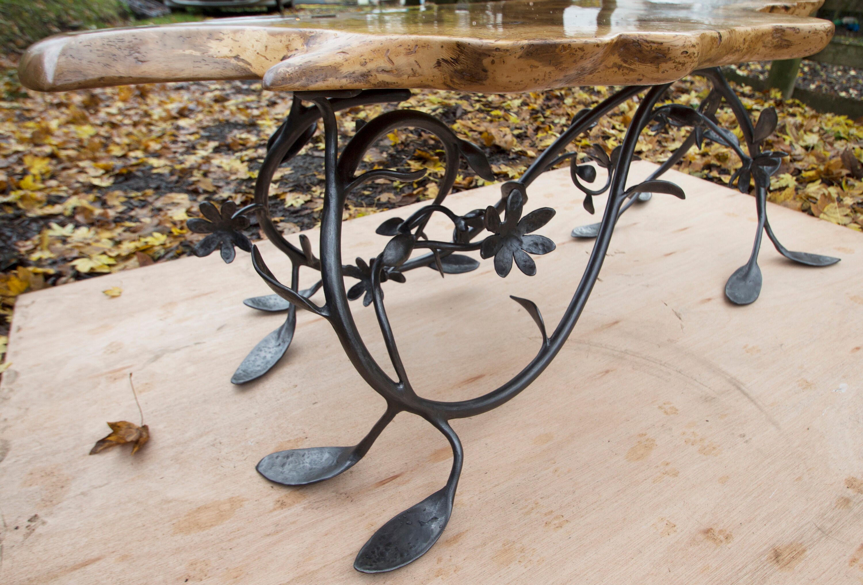 Hand Forged Coffee Table With Live Edge Burr Oak Top - Etsy