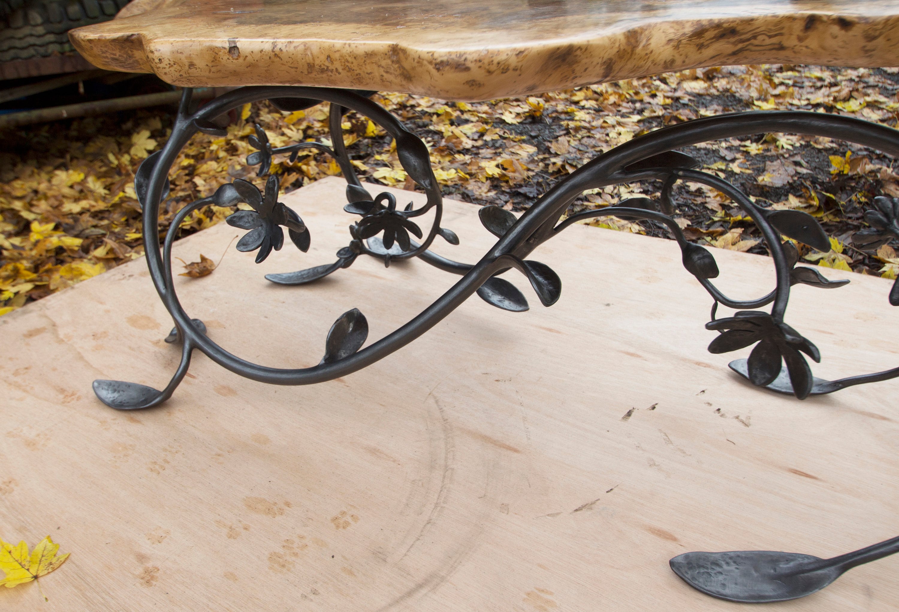 Hand Forged Coffee Table With Live Edge Burr Oak Top - Etsy