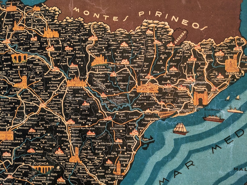 1936 Spain Pictorial Map - Civil War - Etsy