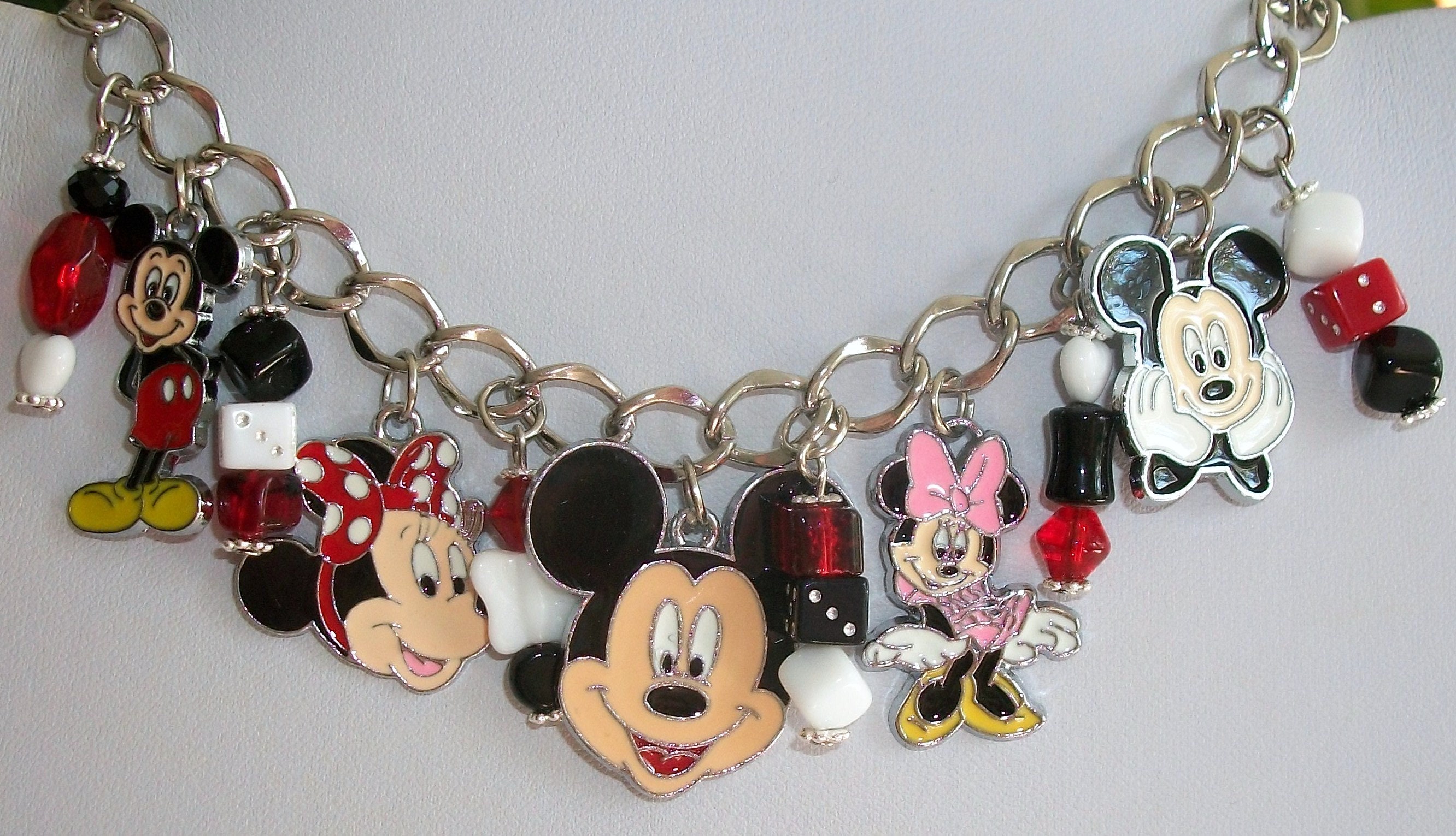 Handmade MICKEY & MINI MOUSE Charm Bracelet Silver Tone | Etsy