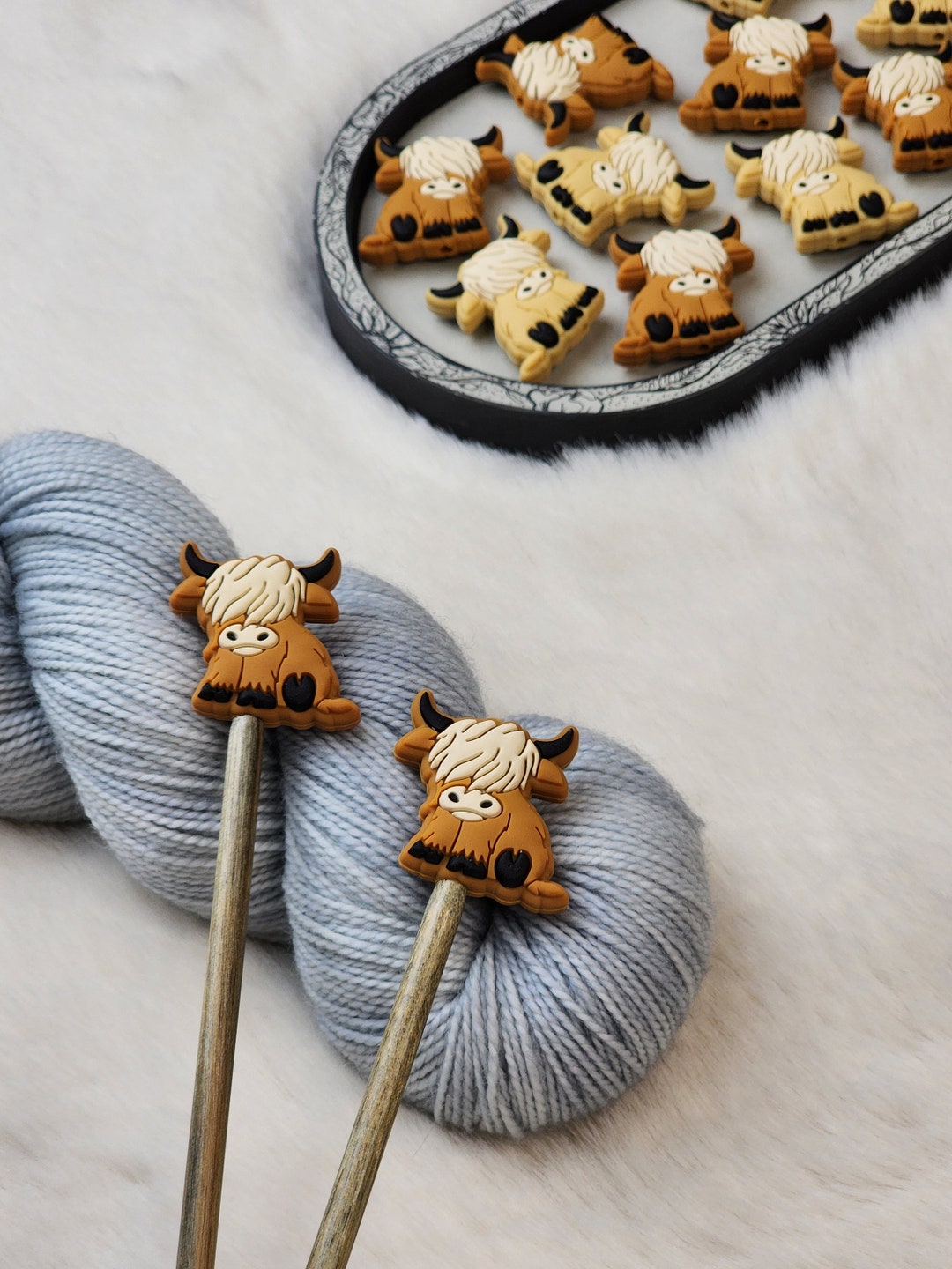 Highland Cow Stitch Stopper Set | Knitting Tool | Needle Stopper ...