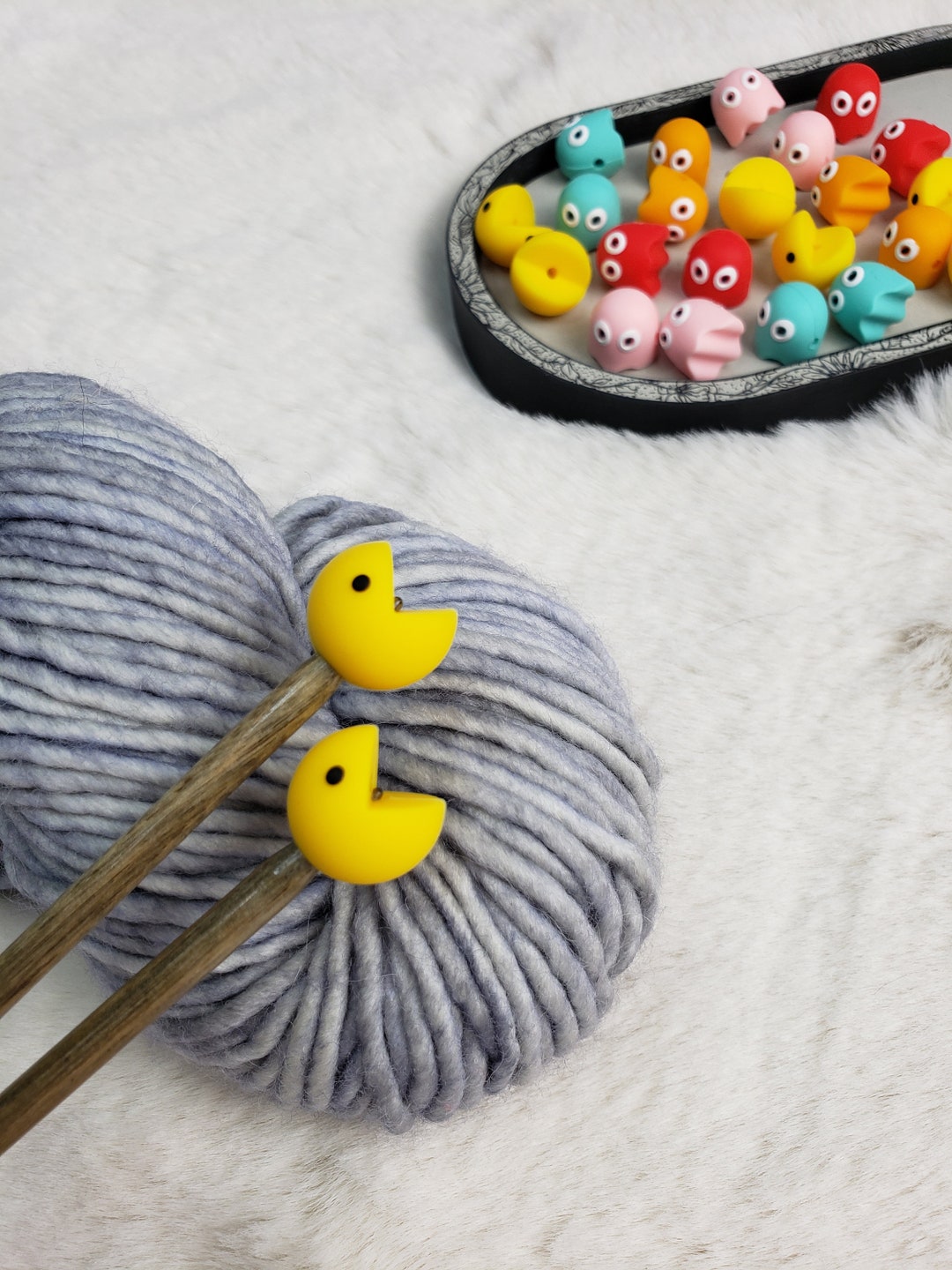 Pac Man Stitch Stopper Set | Knitting Tool | Needle Stopper | Accessory ...