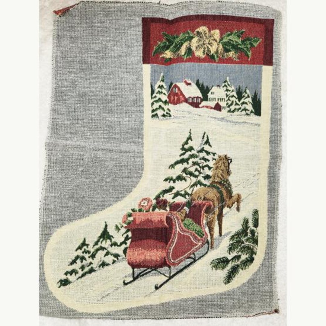 Santa Clause Sleigh Stocking Front and Faux Suede Back With Double ...