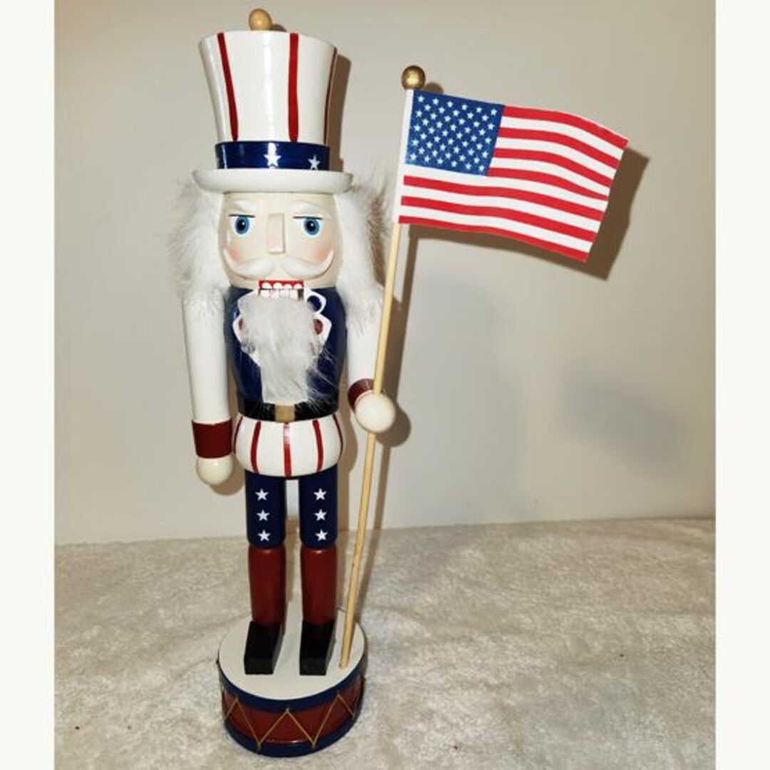 NWOB Red, White & Blue Wood Uncle Sam Nutcracker Holding the American ...