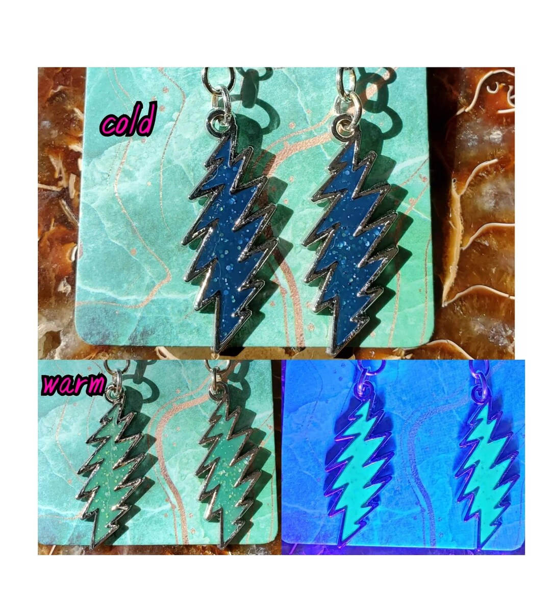 Hand-painted Color Changing Bolt Dangle Earrings Blacklight Reactive on ...