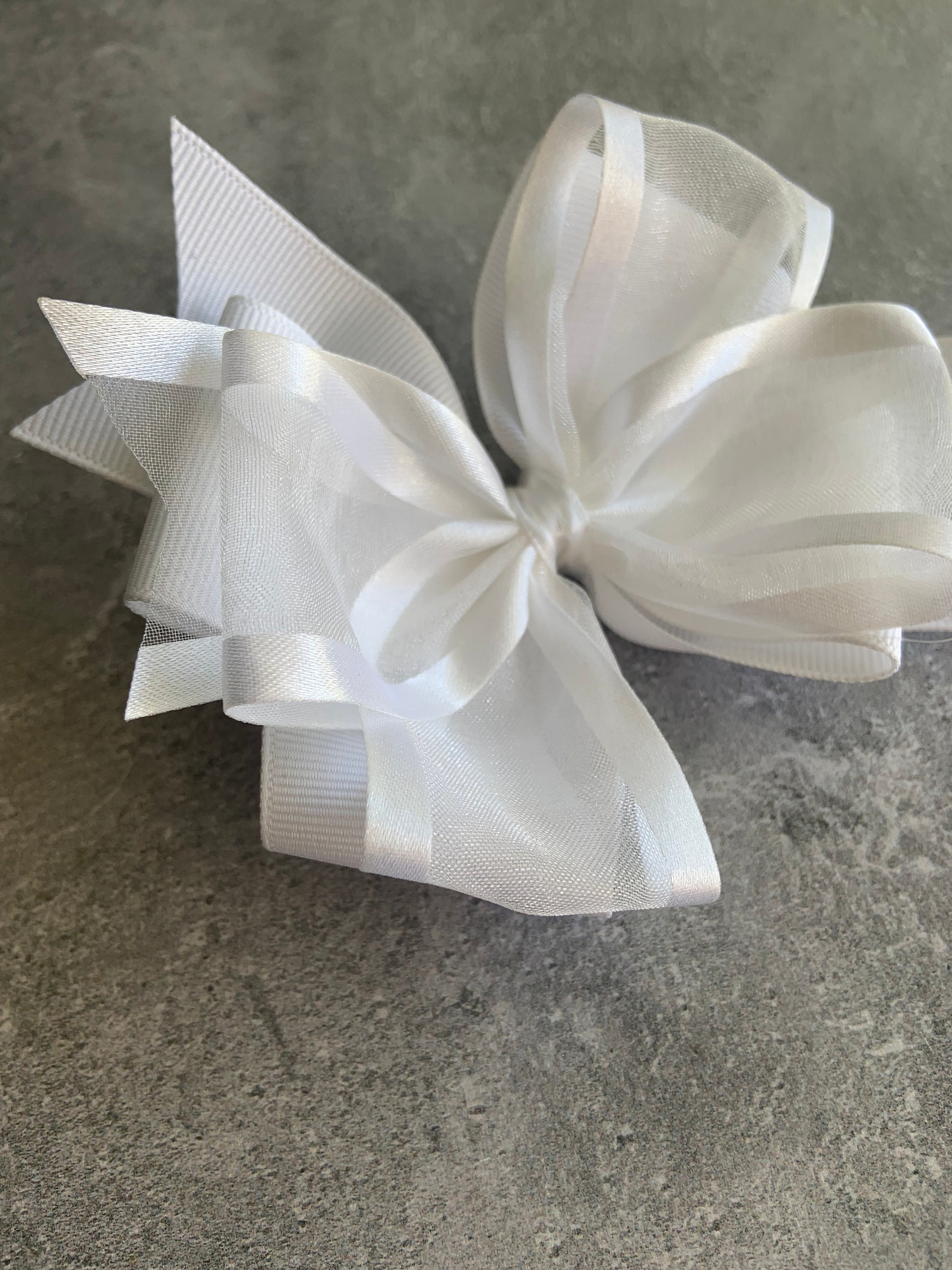 White Satin Edged Hair Bow on a Clip - Etsy