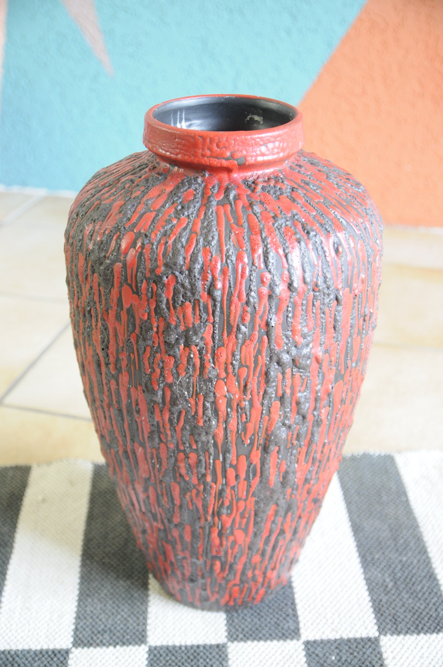 Vintage Floor Vase by CERAMANO With Ruby Decor by Hans Welling - Etsy
