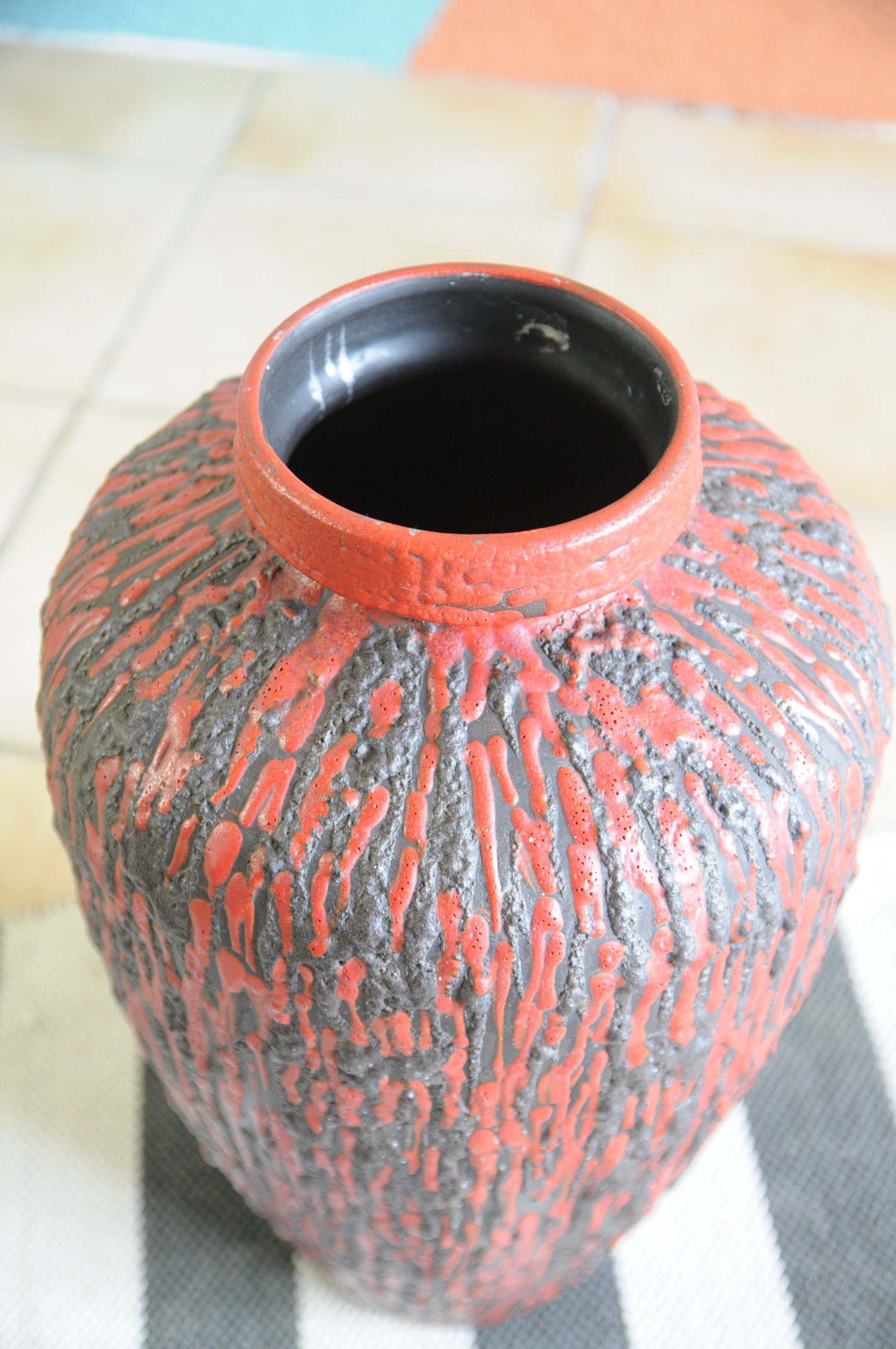 Vintage Floor Vase by CERAMANO With Ruby Decor by Hans Welling - Etsy