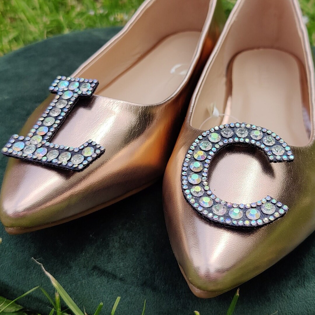 Chic Black Letters Initials Shoe Clips With Iridescent Rhinestones - Etsy