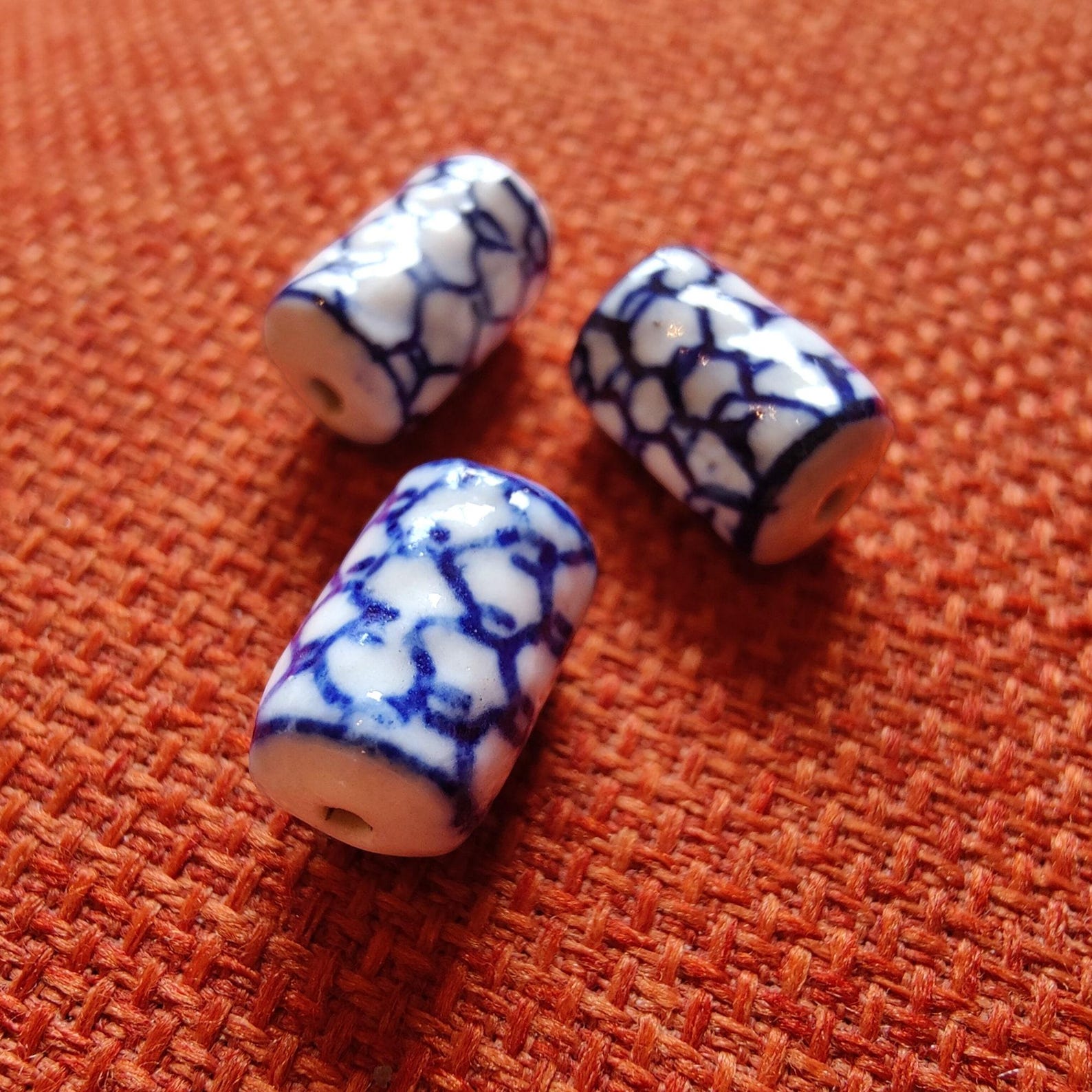 Beads in Delft Blue Ceramic Handmade Wooden Shoe, Cylinder or Round ...