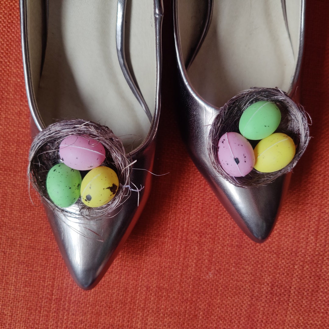 Easter Egg Spring Shoe Clips or Charms With Bird's Nest in White, Beige ...