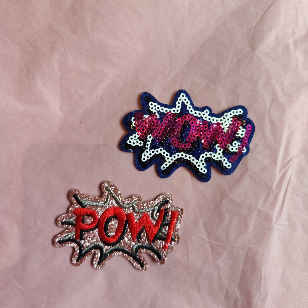 Pop Art Iron-on Clothing Patches With Pow and Wow in Blue or Pink - Etsy