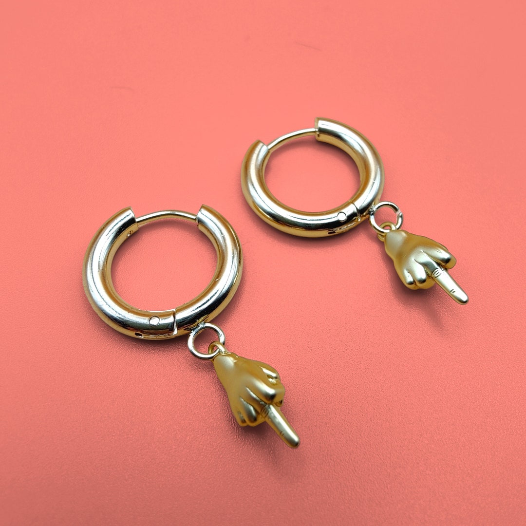 Middle Finger Rude Hand Gesture Gold Earrings 24k Plated Small Hoop - Etsy