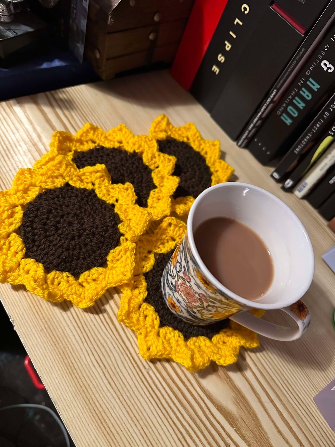 Crochet Sunflower Coaster Set - Etsy