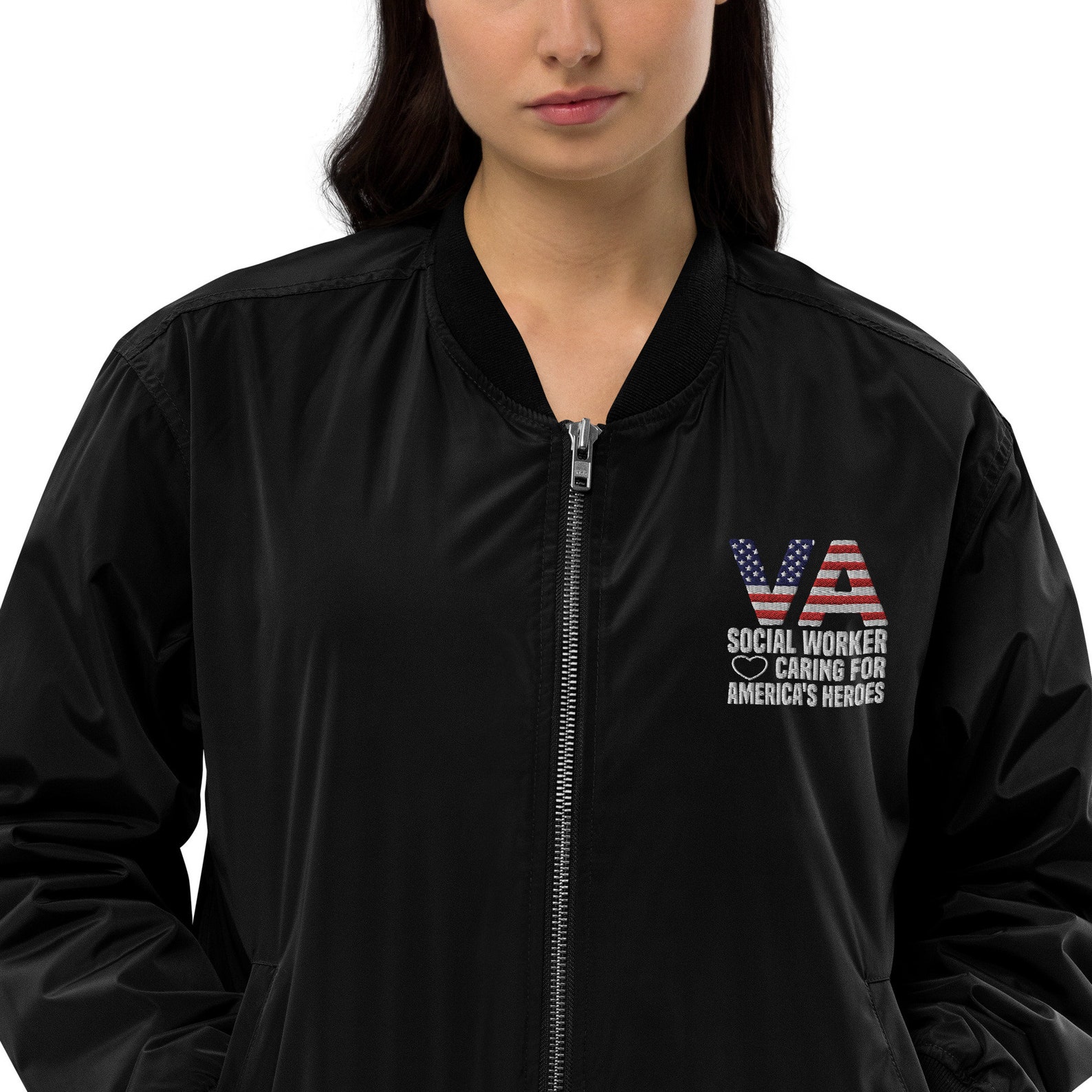 VA Social Worker Embroidery Premium Recycled Bomber Jacket, Military ...