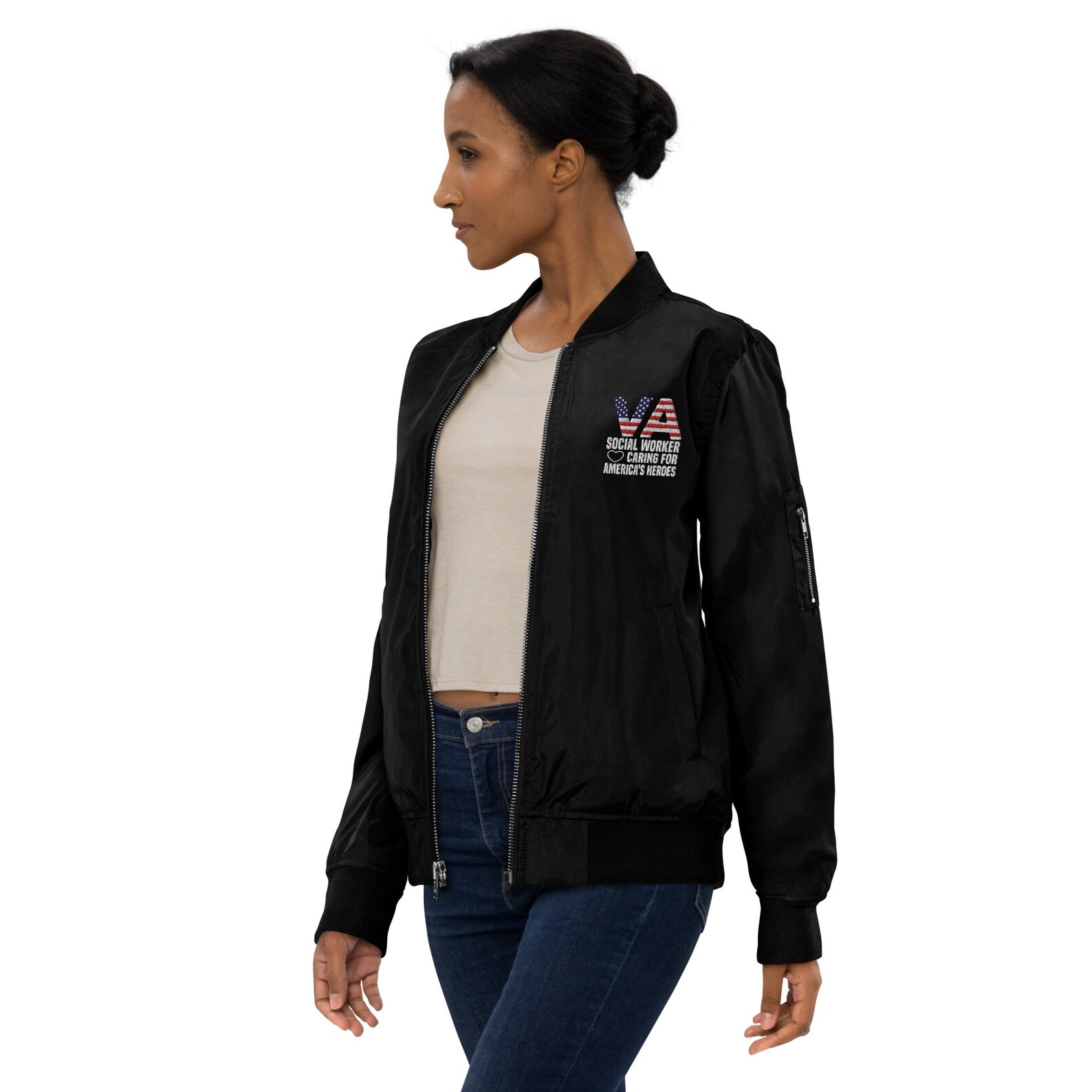 VA Social Worker Embroidery Premium Recycled Bomber Jacket, Military ...