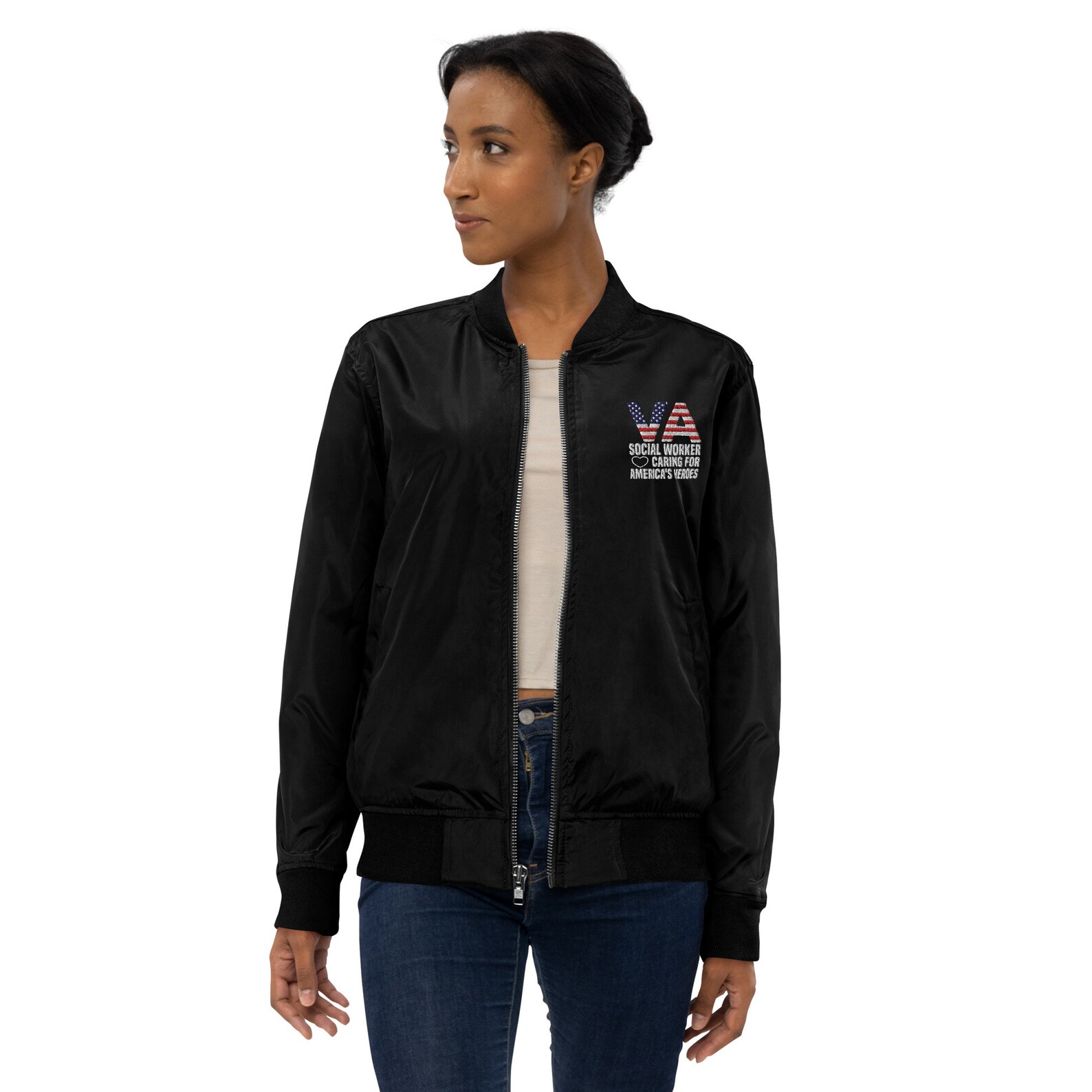 VA Social Worker Embroidery Premium Recycled Bomber Jacket, Military ...