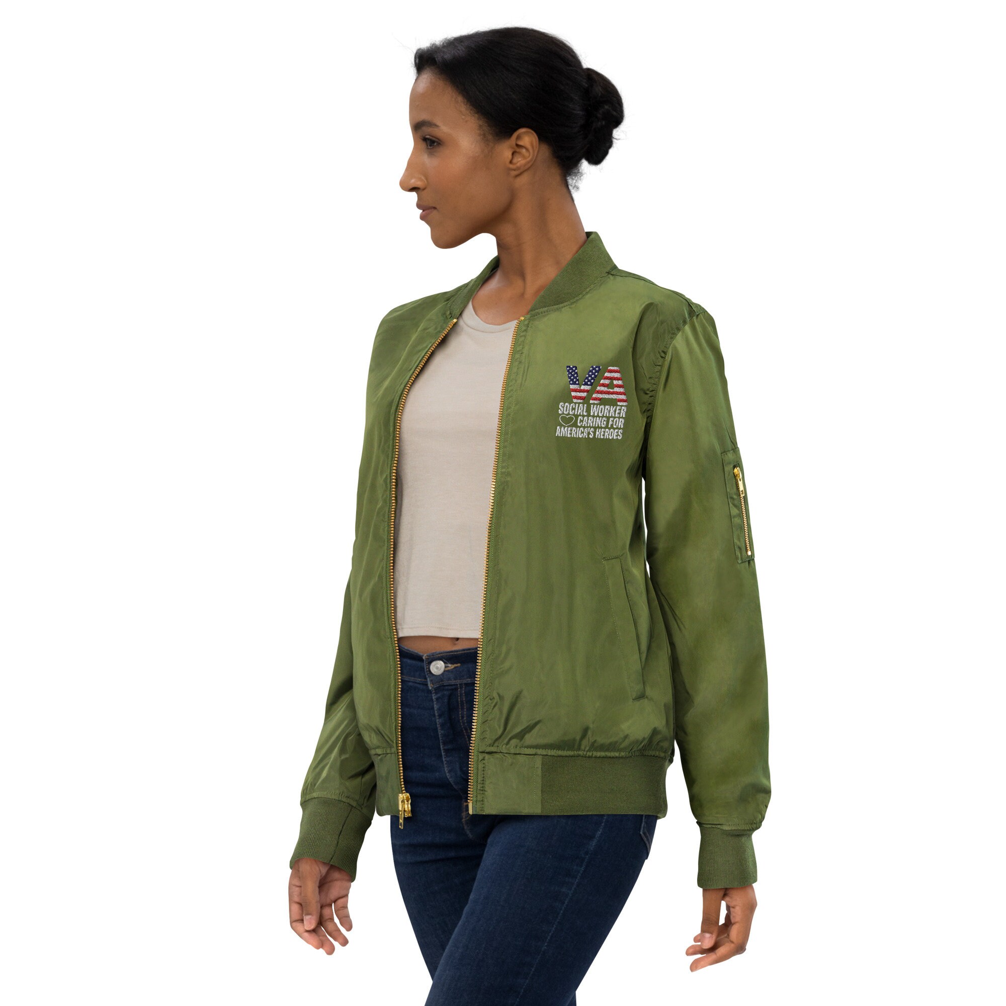 VA Social Worker Embroidery Premium Recycled Bomber Jacket, Military ...