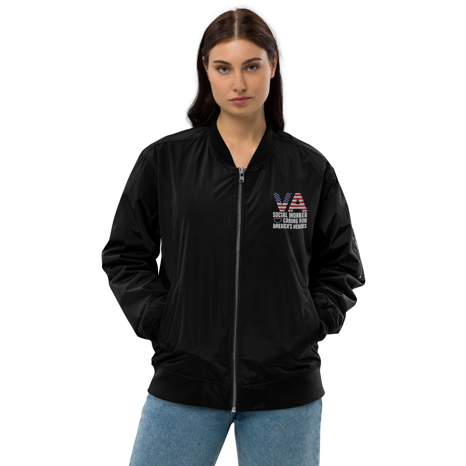 VA Social Worker Embroidery Premium Recycled Bomber Jacket, Military ...