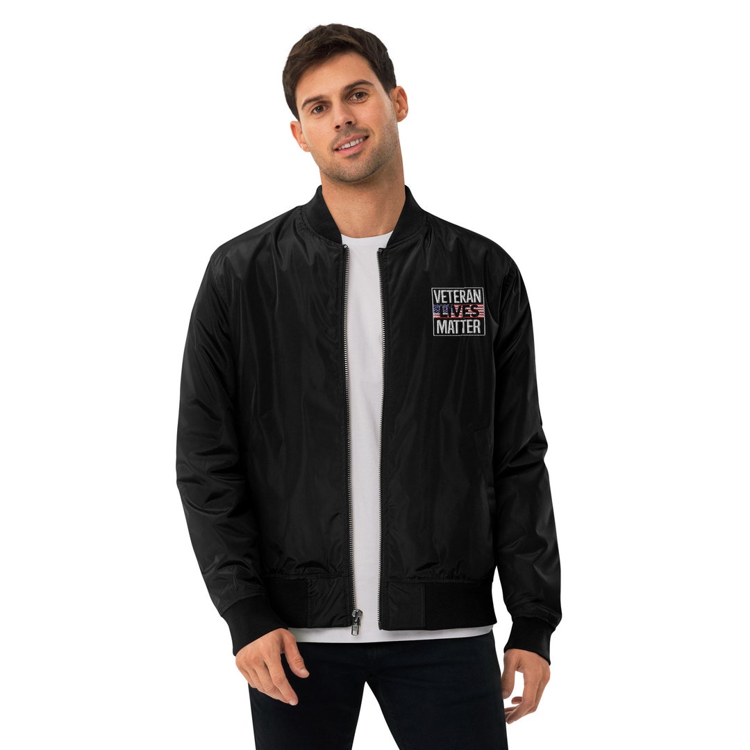 Veteran Lives Matter Embroidery Premium Recycled Bomber Jacket, VA ...