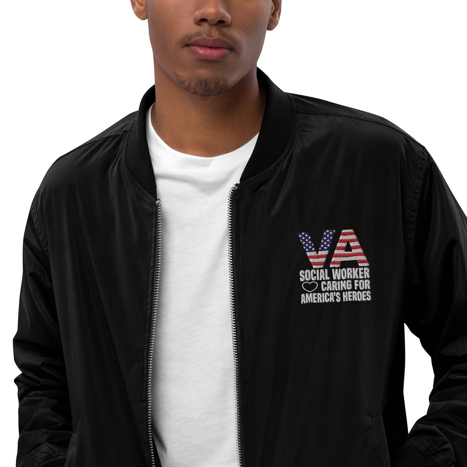 VA Social Worker Embroidery Premium Recycled Bomber Jacket, Military ...