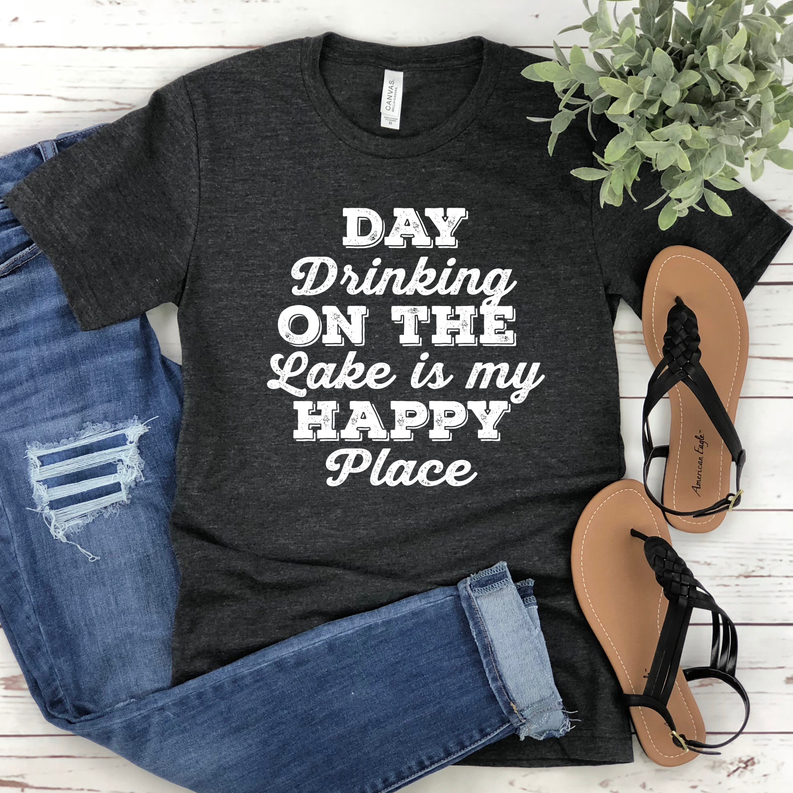 Day drinking on the lake is my happy place Shirt Lake Quotes | Etsy
