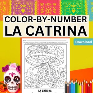 La Catrina Color-by-number Worksheets in English & Spanish Versions - Etsy