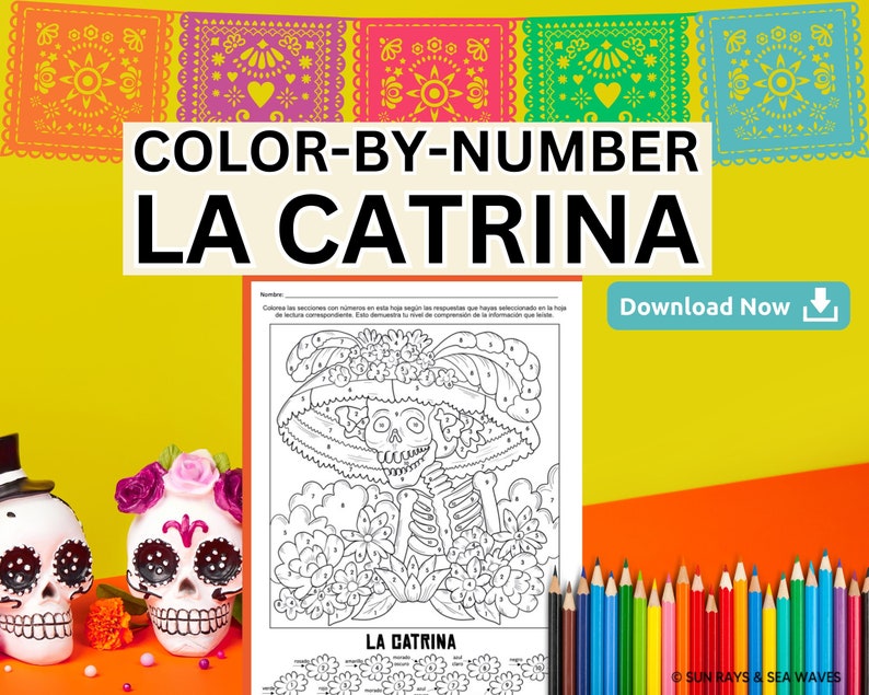La Catrina Color-by-number Worksheets in English & Spanish Versions - Etsy