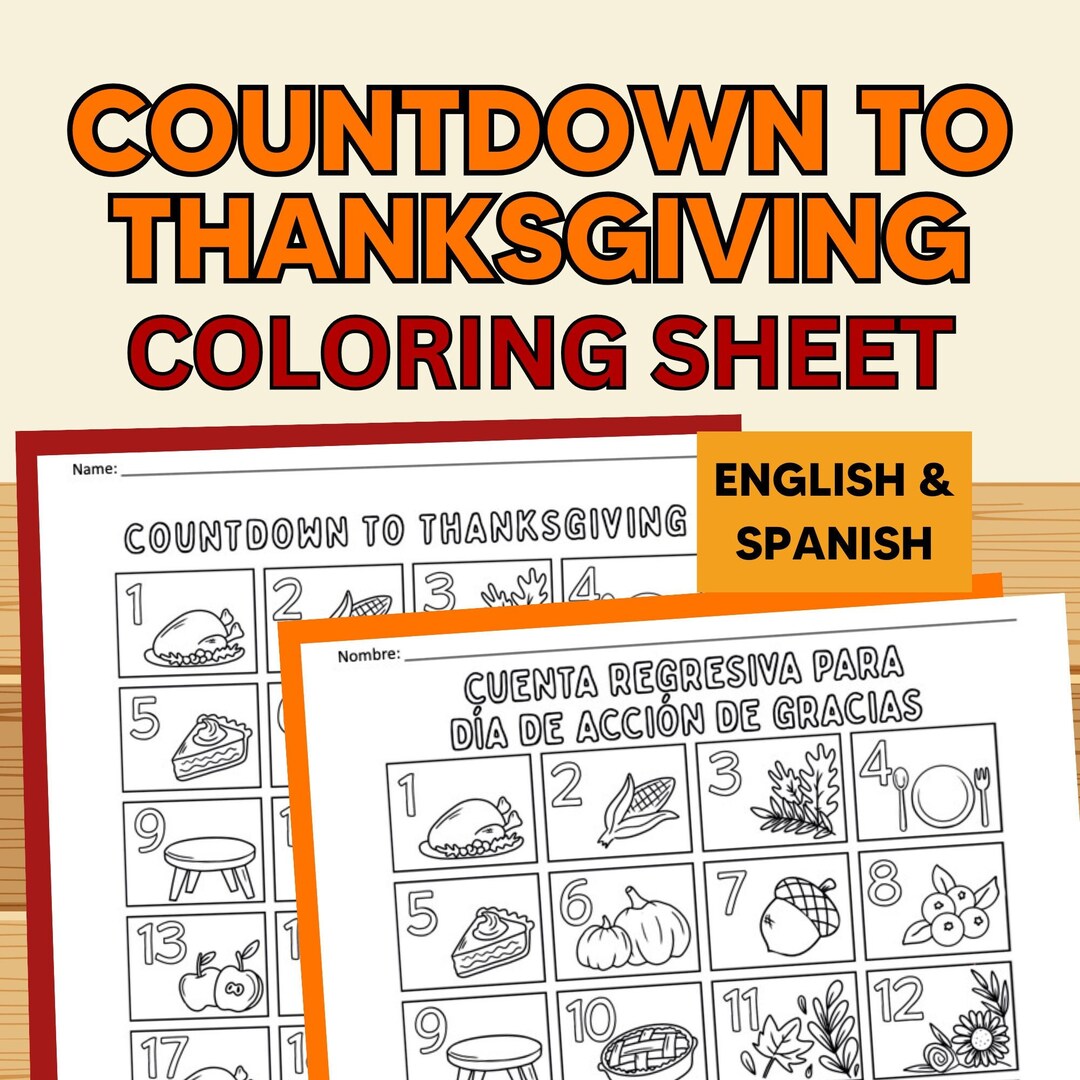 Thanksgiving Countdown Coloring Sheet Calendar in English & Spanish - Etsy