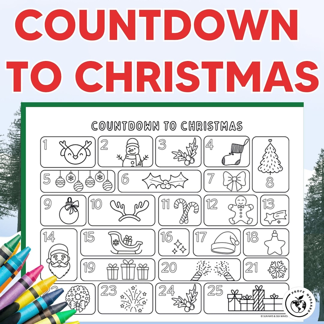 Christmas Countdown Coloring Sheet Calendar in English & Spanish ...