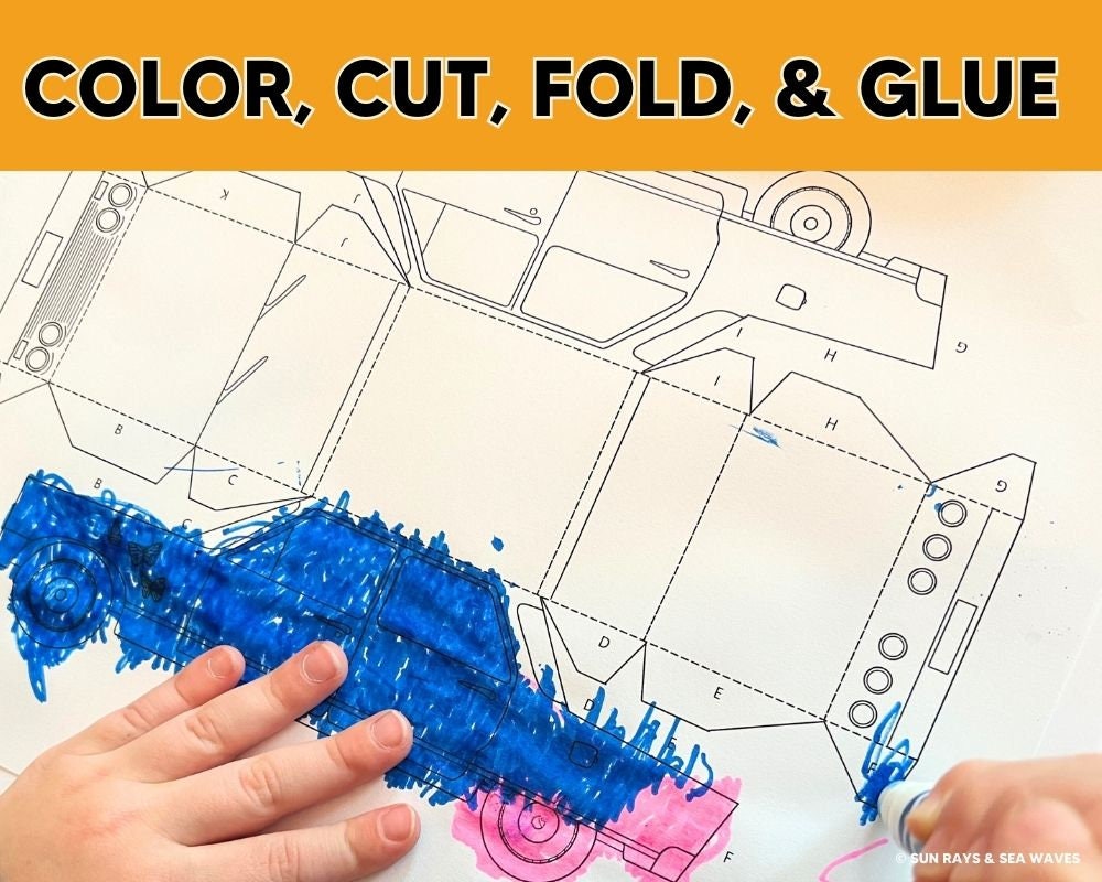3D Foldable Paper Car- Printable Download - Color, Cut, Fold, & Glue ...