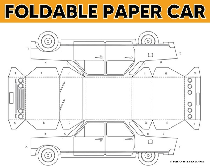 3D Foldable Paper Car- Printable Download - Color, Cut, Fold, & Glue ...