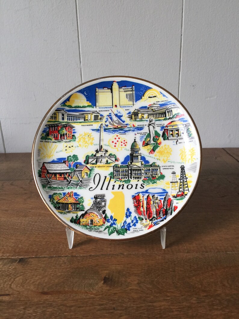 ILLINOIS Vintage Illinois Souvenir Plate State Plate - Etsy