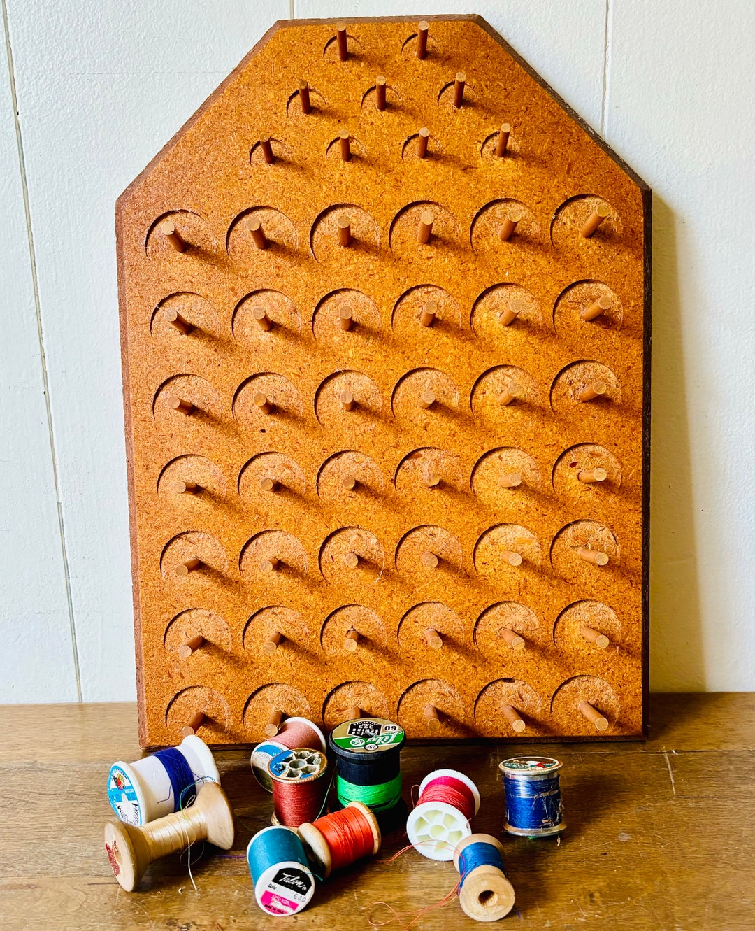 Vintage Thread Holder/ Wall Mount Peg Board/ 51 Pegs/sewing Room Decor ...