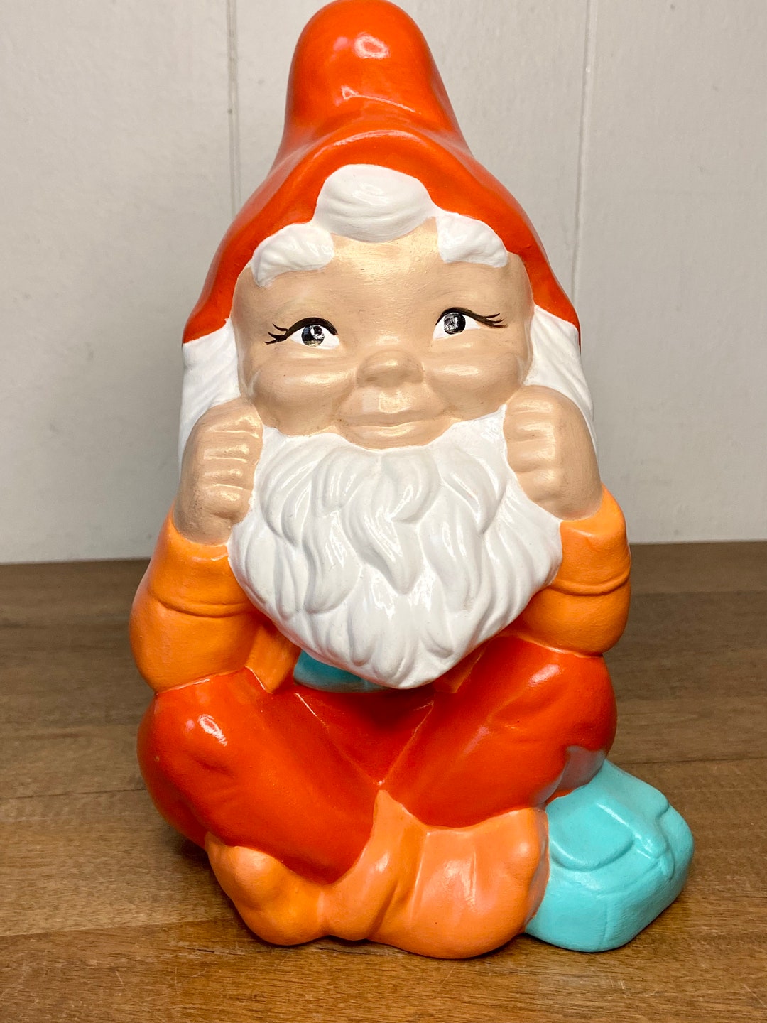 1970s/ Mischievous Gnome/ Ceramic Gnome/hand Painted Gnome/curious ...