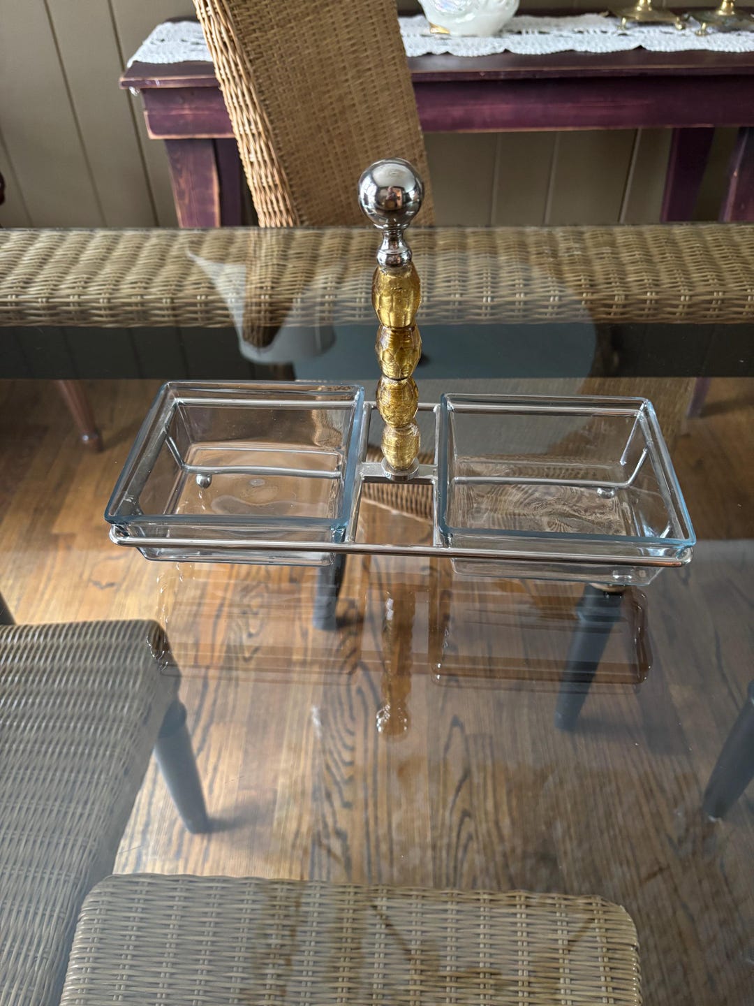 Midcentury Amber Glass Condiment Caddy: Silver Metal Tabletop Server - Etsy