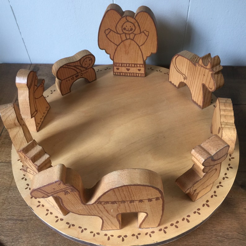 Vintage Nativity Set Wooden Circular Nativity Scene - Etsy