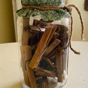 Mason Jar With Clothespins/ Primitive Inspired/vintage Clothespins ...