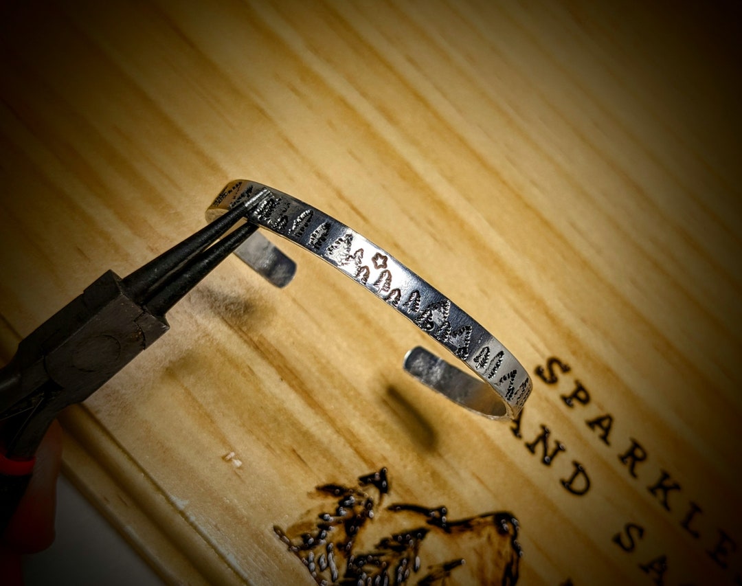 Hand Hammered FOREST Polished Aluminum Cuff Bracelet. Trees. Woods. - Etsy