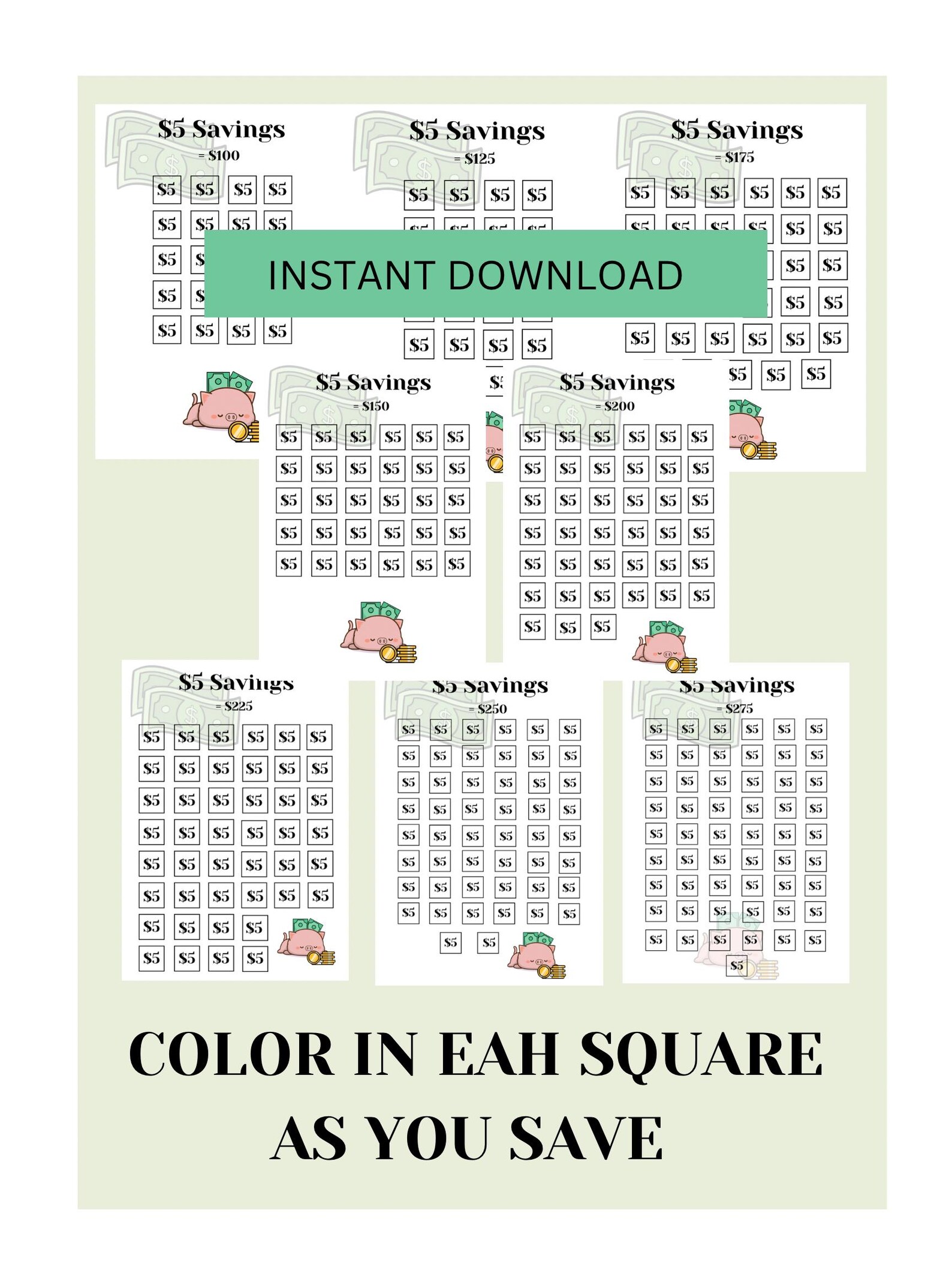 5 Dollar Savings Challange | 5 Dollar Bundle Money Tracker | Save up to ...