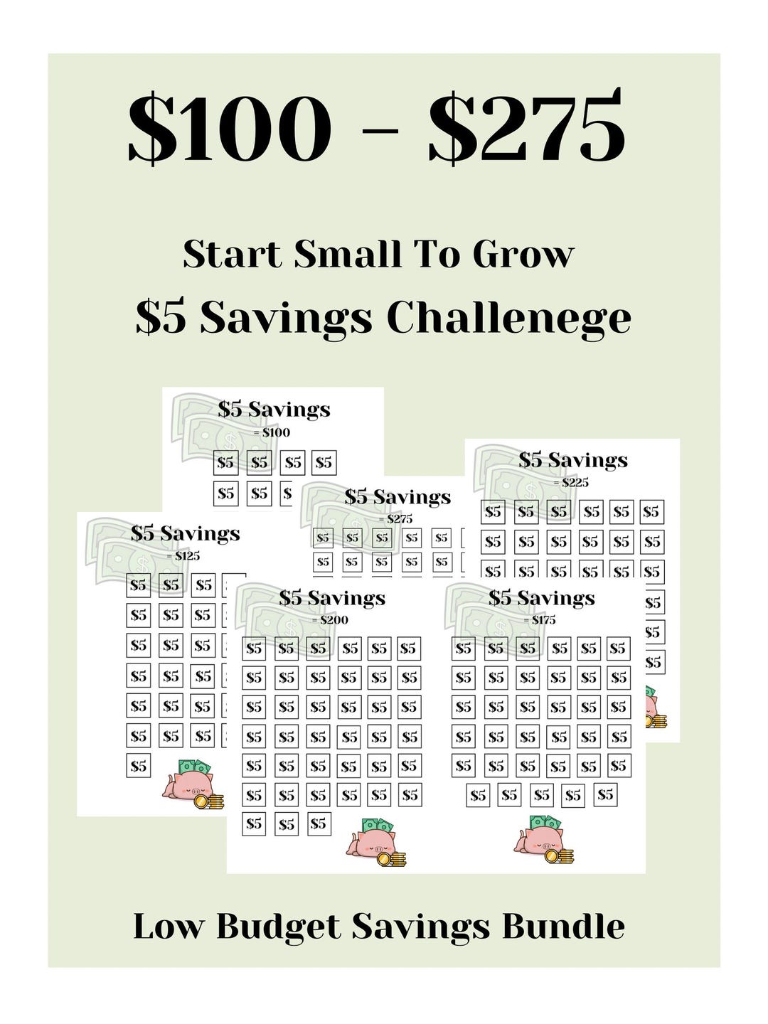 5 Dollar Savings Challange | 5 Dollar Bundle Money Tracker | Save up to ...