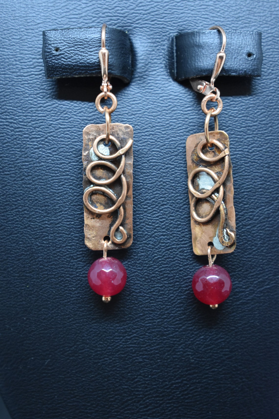 Ruby and Copper Industrial Style Earrings - Etsy