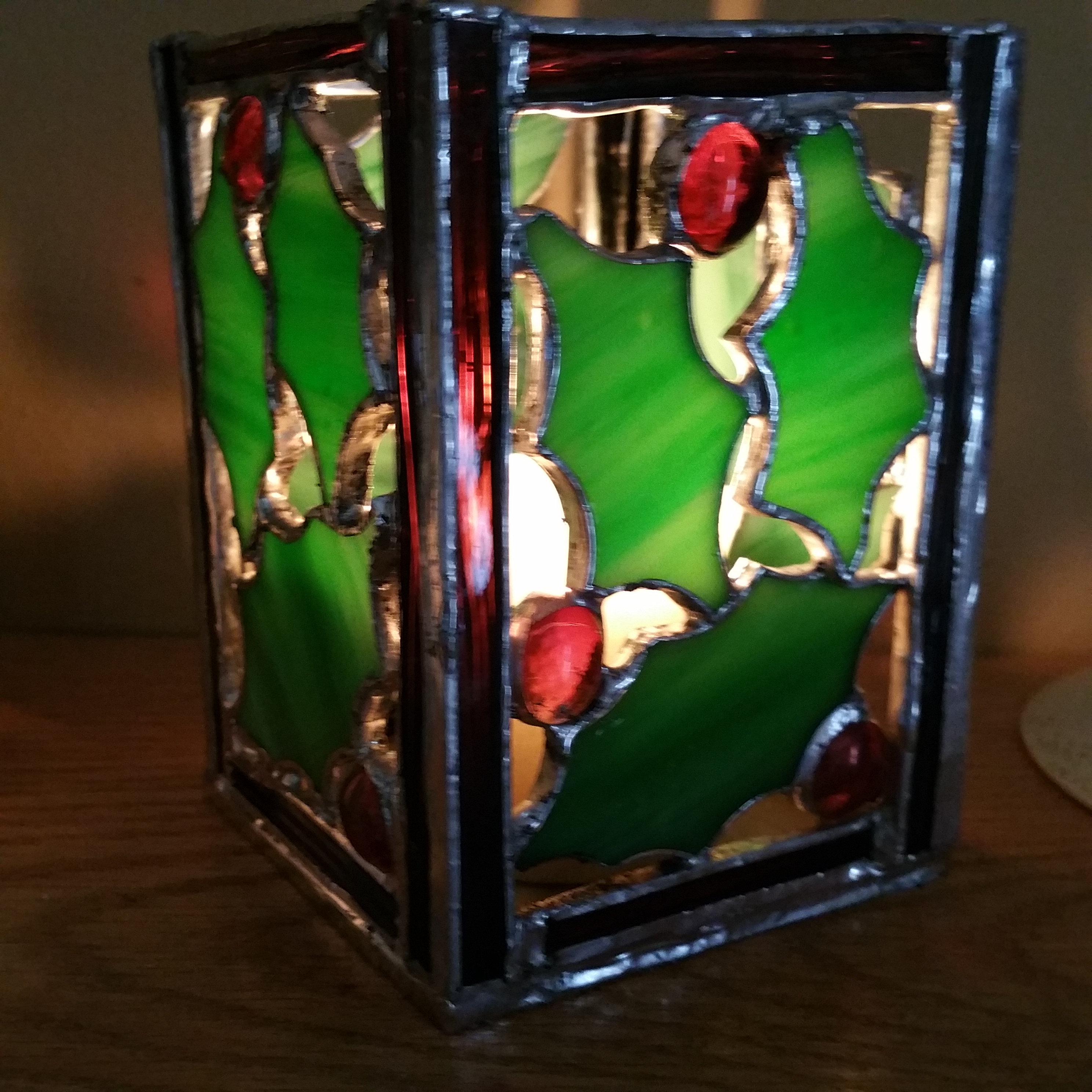 Stained Glass Hurricane Style Candle Holder With Wooden Base - Etsy